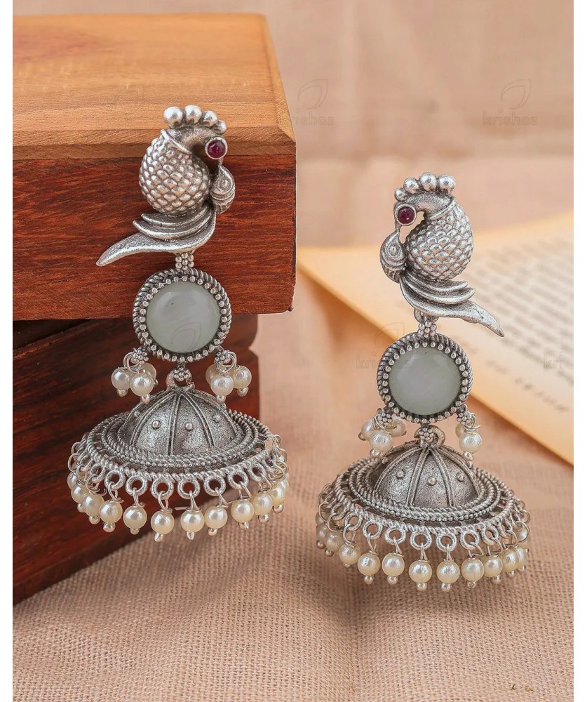 Parakeet Bird Jhumki Earrings Color White
